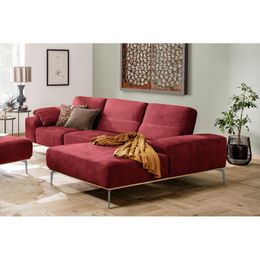 W.Schillig Ecksofa &raquo;run, Designsofa mit tollem Sitzkomfort, bequem, L-Form&laquo; mit elegantem Holzsockel, F&uuml;&szlig;e in Silber matt, Breite 319 cm rot Longlife 