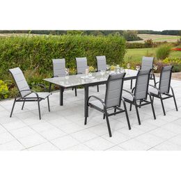 Merxx Garten-Essgruppe &raquo;Marini&laquo; 9 Stk. tlg. 8 Klappsessel, ausziehbarer Tisch grau Aluminium, Polyester