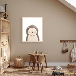 L&uuml;ttenh&uuml;tt Bild mit Rahmen &raquo;oder Poster, Niedlicher Igel&laquo; Fantasy Tiere 1 Stk. tlg. HD Premium Druck bunt Holz, Plexiglas