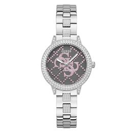 Guess Damen Quarzuhr &raquo;G LACE&laquo; Armbanduhr, Damenuhr, Edelstahlarmband, Kristallsteine silber