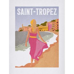 Komar Bild &raquo;Vintage Travel Saint-Tropez&laquo; Natur 1 Stk. tlg. Wandbild zur Dekoration - ohne Rahmen bunt Holz, Papier
