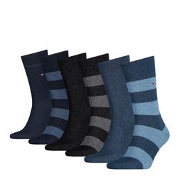 Tommy Hilfiger Herren Socken &raquo;TH MEN RUGBY SOCK 6P ECOM&laquo; 6 Paar, 3x gestreift, 3x unifarben, Rippenb&uuml;ndchen, Logo-Flag blau 39-42