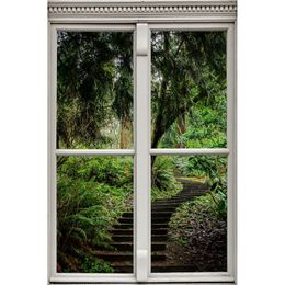 queence Wandsticker &raquo;Treppe im Wald&laquo; Wandsticker, Wandbild, selbstklebend, 3D, Fenster gr&uuml;n