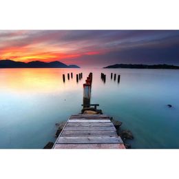 papermoon Fototapete &raquo;PIER-SEE NATUR LANDSCHAFT MEER HOLZ STEG D&Auml;MMERUNG DEKO&laquo; bunt Vlies