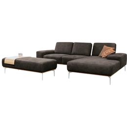 W.Schillig Ecksofa &raquo;run, Designsofa mit tollem Sitzkomfort, L-Form&laquo; mit elegantem Holzsockel, F&uuml;&szlig;e in Chrom gl&auml;nzend, Breite 279 cm grau Longlife Xtra