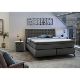 Jockenh&ouml;fer Boxspringbett &raquo;Jessica inklusive 9cm Kaltschaum-Topper&laquo; und 7-Zonen-TTFK-Matratze (H3,H3/H4 oder H4), Liegefl&auml;che 180x200cm grau Bezug Bett: 100% 