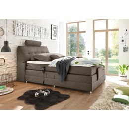 ED EXCITING DESIGN Boxspringbett &raquo;Palermo&laquo; inkl. Motor, Topper, Kopfst&uuml;tze und Stauraum im Kopfteil braun 100% Polyester