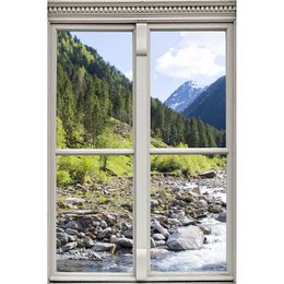 queence Wandsticker &raquo;Fluss im Wald&laquo; Wandsticker, Wandbild, selbstklebend, 3D, Fenster gr&uuml;n