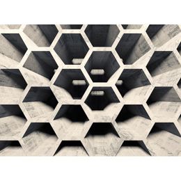 Livingwalls living walls Fototapete &raquo;Designwalls Honeycomb Structure 2&laquo; glatt Vlies, Wand, Schr&auml;ge, Decke grau Vlies