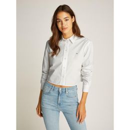 Tommy Jeans Damen Hemdbluse &raquo;TJW CRP RLX POPLIN SHIRT&laquo; in verk&uuml;rzter L&auml;nge, mit Logostickerei beige XL (42)