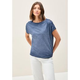 Cecil Damen T-Shirt mit Knopfdetails an der Schulter blau XS (36)