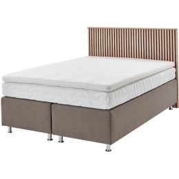Westfalia Schlafkomfort Boxspringbett &raquo;Quercus&laquo; wahlweise mit LED-Beluchtung, 3 Matratzenarten zur Auswahl beige Kopfteil MDF/Dekor Eiche hell, Boxenbezug: Feinstruktur 100% 