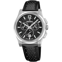 Festina Herren Chronograph &raquo;Riv&eacute; Collection&laquo; Quarzuhr, Armbanduhr, Herrenuhr, Swiss Made, Lederarmband, analog, Tag schwarz