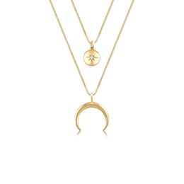 Elli Damen Collierkettchen &raquo;Layer Halbmond Stern Pl&auml;ttchen Zirkonia 925 Sterling Silber&laquo; gold