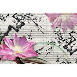 papermoon Fototapete &raquo;LOTUSBLUME-STEINWAND GRAFFITI BLUMEN 3D DESIGN BLUME&laquo; bunt Vlies