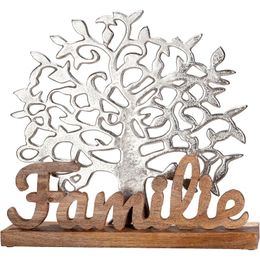 Gilde Dekofigur &raquo;Lebensbaum Familie, silber&laquo; Dekoobjekt, H&ouml;he 41 cm, mit Schriftzug, aus Metall & Holz, Wohnzimmer silber Aluminium