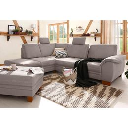 Home Affaire Ecksofa &raquo;Husum L-Form&laquo; mit Sitztiefenverstellung, Federkern-Polsterung und Kontrastnaht grau Luxus-Microfaser mit Druck (100% Polyester);