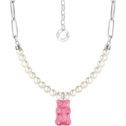 Thomas Sabo Damen Thomas Sabo Kette mit Anh&auml;nger &raquo;Thomas Sabo x HARIBO Schmuck: Gliedercollier mit Goldb&auml;r&laquo; mit Kristallglas - mit S&uuml;&szlig;wasserzuchtperle
