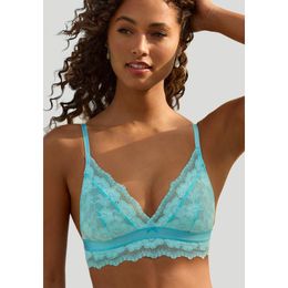 Lascana Damen Lascana ohne B&uuml;gel aus elastischer Jacquardspitze, sexy Dessous blau 34, N-Gr