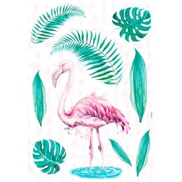 Komar Wandtattoo &raquo;Flamingo - Gr&ouml;&szlig;e 50 x 70 cm&laquo; selbstklebend, Wandsticker gr&uuml;n Folie