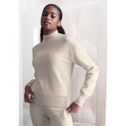 Lascana Damen Lascana Strickpullover mit Stehkragen und Rippb&uuml;ndchen, Loungewear beige 32/34