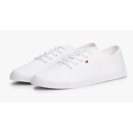 Tommy Hilfiger Damen Sneaker &raquo;CANVAS LACE UP SNEAKER&laquo; , Freizeitschuh, Halbschuh, Schn&uuml;rschuh mit gestickter Logoflagge wei&szlig; 41