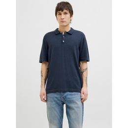 Jack & Jones Jack & Jones Herren Kurzarmpullover &raquo;JJEEMIL KNIT RELAXED POLO SS SN&laquo; mit Polo Kragen blau M