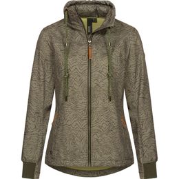 Lpo Damen LPO Softshelljacke &raquo;SHELBY PEAK IV Women&laquo; leichte Softshelljacke mit All-Over-Print und abnehmbarer Kapuze gr&uuml;n 36/38 (M)