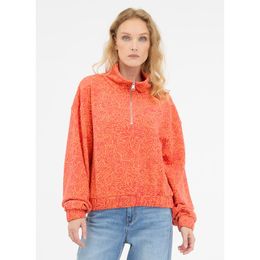 Ragwear Damen Sweatshirt &raquo;IZZAR PRINT&laquo;, Stehkragen mit Rei&szlig;verschluss im Troyer-Stil orange L (40)