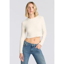 Hugo Blue Damen HUGO Blue Rundhalspullover &raquo;Skitty&laquo; mit Wollanteil, Slim Fit, cropped wei&szlig; XL