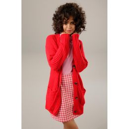Aniston Casual Damen Aniston CASUAL Strickjacke mit kunstvollem Strickmuster rot 48