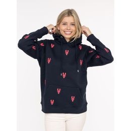 Zwillingsherz Damen Kapuzensweatshirt, Hummer-Stickerei, Kapuze, Kordelzug, Baumwollmix blau L/XL