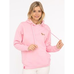 Zwillingsherz Damen Hoodie &raquo;"Kleiner Dackel"&laquo;, "Dackel"-Stickerei, bedruckter Kordelzug, K&auml;ngurutasche pink S/M
