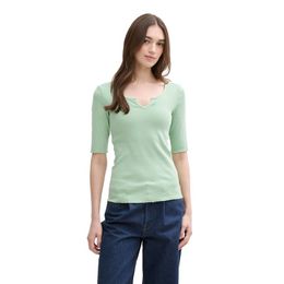Tom Tailor Denim Damen Tom Tailor Denim T-Shirt mit Rippstruktur gr&uuml;n M (38)