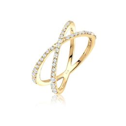 Elli Damen Fingerring &raquo;Silberring Kreuz mit Zirkonia 925 Silber&laquo; gold