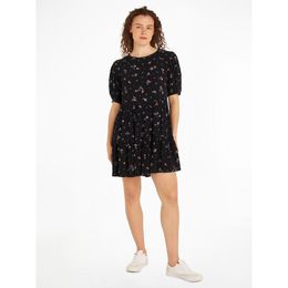 Tommy Jeans Damen Blusenkleid &raquo;TJW BLACK FLORAL TIERD DRESS EXT&laquo; mit Blumenprint schwarz XL (42), N-Gr