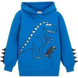 bonprix Kinder bonprix Hoodie, mit coolem Dino-Print, mit Applikation an den &Auml;rmeln blau 92/98