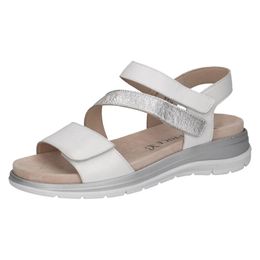 Caprice Damen Riemchensandale , Keilsandalette, Bequemschuh, Sommerschuh im Metallic-Look silber 40