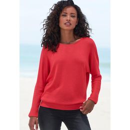 Vivance Damen Langarmshirt &raquo;mit breitem Bund&laquo; aus strukturiertem Feinstrick mit Viskose rot 32/34