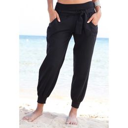 Buffalo Damen Strandhose aus Leinen-Mix, Leinenhose, Sommerhose, Strandmode schwarz 34, N-Gr
