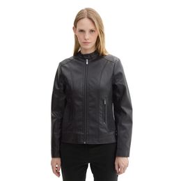 Tom Tailor Damen Tom Tailor Bikerjacke ohne Kapuze Kunstleder mit Rei&szlig;verschluss schwarz XL (42)