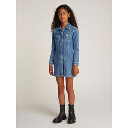 Tommy Hilfiger M&auml;dchen Jeanskleid &raquo;DENIM DRESS LS&laquo; Brusttaschen mit Brusttaschen, in blauer Waschung blau 16 (176), N-Gr