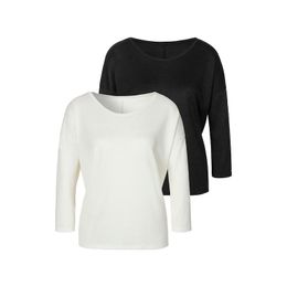 Lascana Damen Lascana 3/4-Arm-Shirt &raquo;aus feinem Strick&laquo; 2er-Pack, aus pflegeleichter Qualit&auml;t mit Viskose beige 36/38