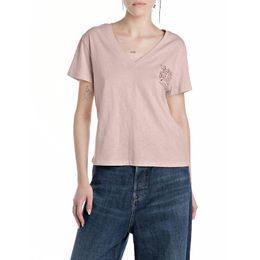 Replay Damen V-Shirt rosa L