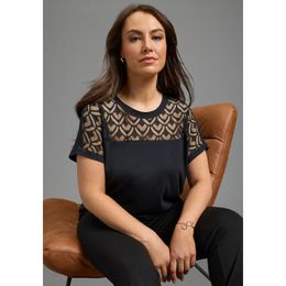 Laura Scott Curve Damen Laura Scott CURVE T-Shirt figurumspielende Passform, mit Rundhalsausschnitt und Spitzendetails 48/50
