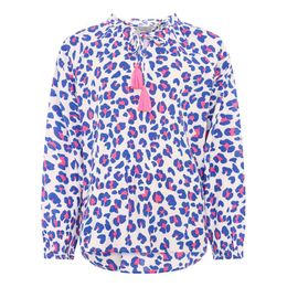 Zwillingsherz Damen Schlupfbluse &raquo;"Colorful Leo"&laquo; Animal-Muster, Langarm, Tasseln, V-Ausschnitt, Viskose blau L/XL (L/XL)