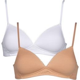 My Basic Damen B&uuml;gelloser BH 2er Pack, flache Verarbeitung, wattiert, ohne B&uuml;gel, basic, Baumwollmix wei&szlig; 70, Cup AA