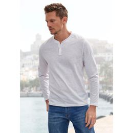 H.I.S. H.I.S Herren Langarmshirt &raquo;- Henleyshirt langarm&laquo; Langarm, Shirt mit Knopfleiste aus strukturierter Baumwoll-Qualit&auml;t wei&szlig; S (44/46)