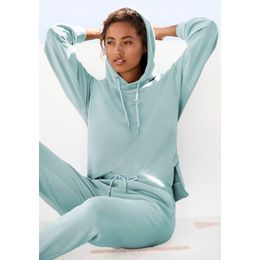 Buffalo Damen Hoodie, Kapuzensweatshirt mit gro&szlig;em R&uuml;ckenprint- mit Glanz-Effekt, Loungewear gr&uuml;n 32/34