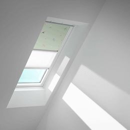 Velux Verdunkelungsrollo Duo DFD Kids Gr&uuml;ne Sterne 4661, CK04, GGU,Manuell,Velux,wei&szlig;e Schiene